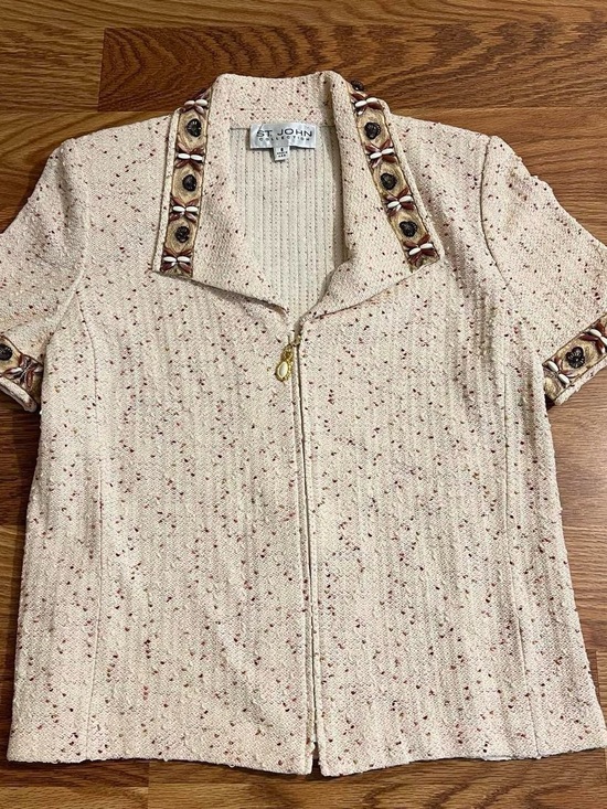 St. John | Jackets & Coats | St John Cream Embellished Top With ...